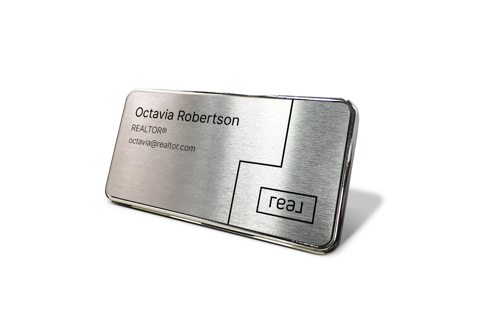 Real | Framed Name Tag - Silver with Black Line 1.5x3 | BRANDco.