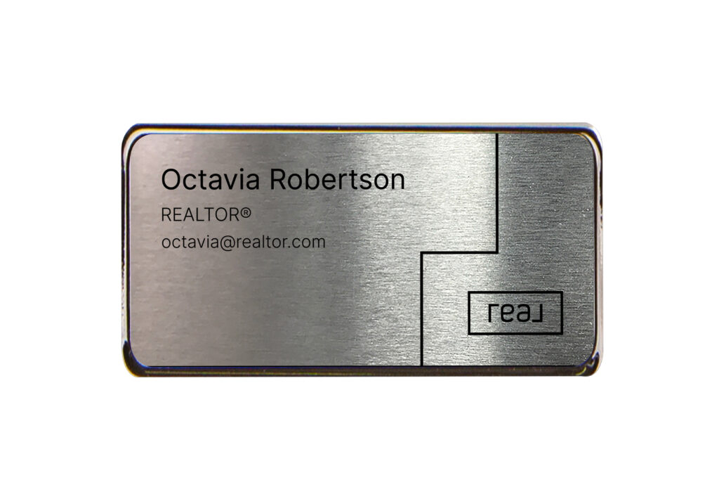 Real | Framed Name Tag - Silver with Black Line 1.5x3 | BRANDco.